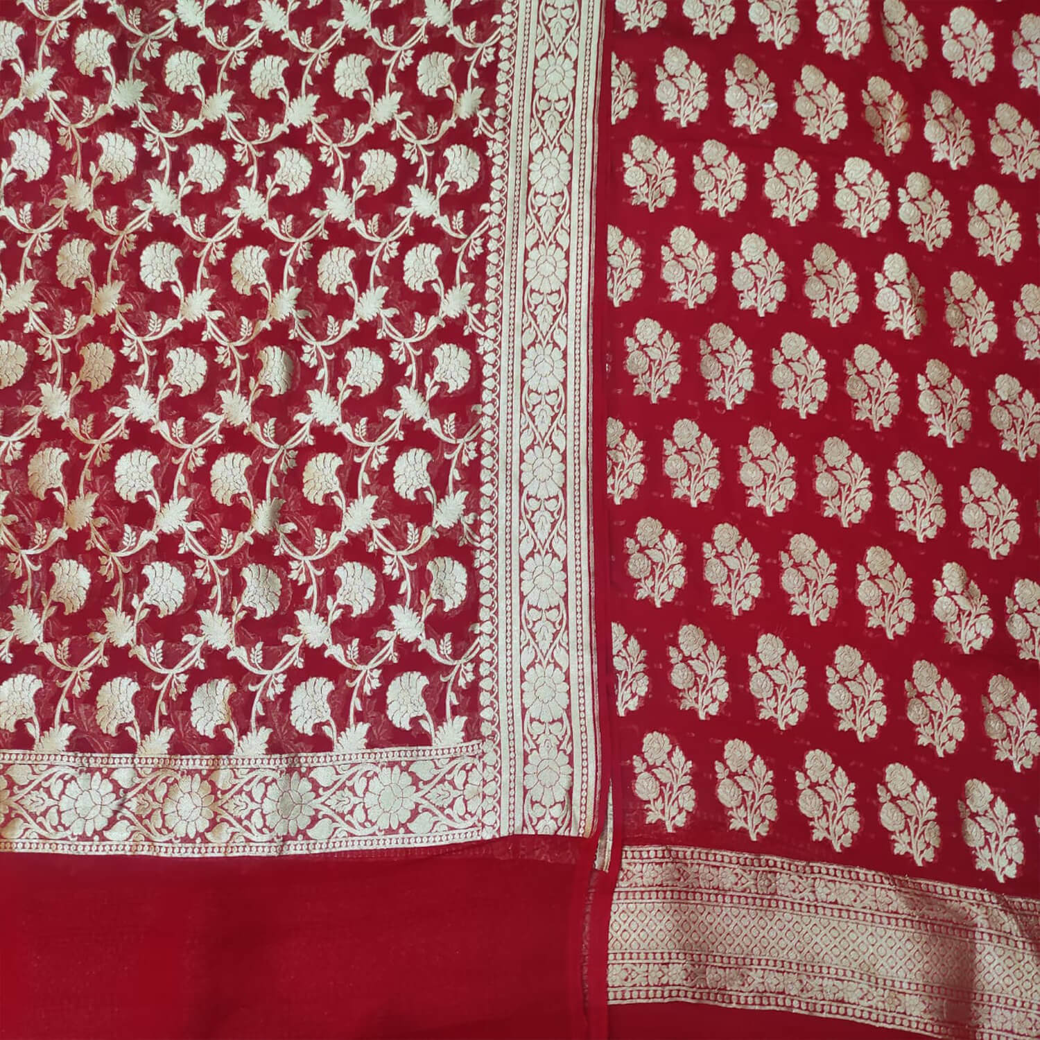 Red Water Zari Handloom Georgette Silk Banarasi Suit – Mohsin Textiles