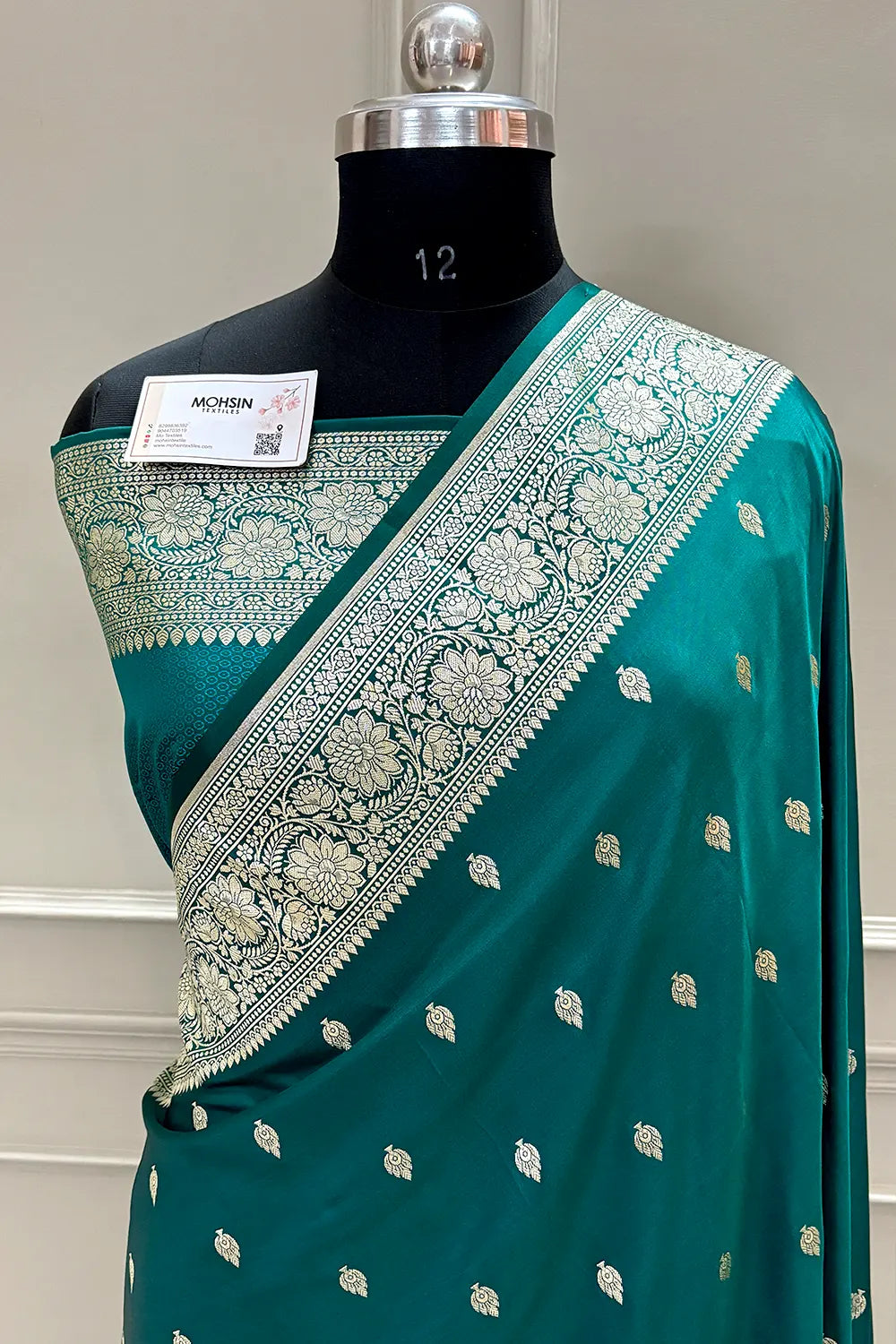 Teal Mario Patti Katan Silk Banarasi Saree – Mohsin Textiles