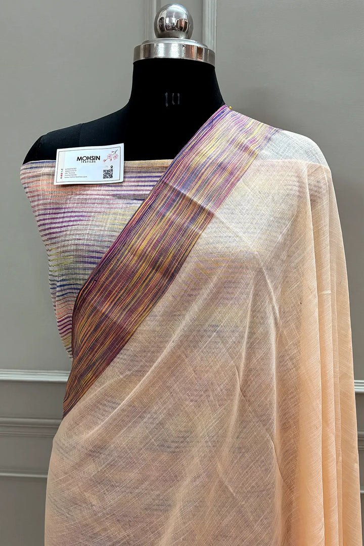 Peach Resham Zari Linen Silk Banarasi Saree – Mohsin Textiles