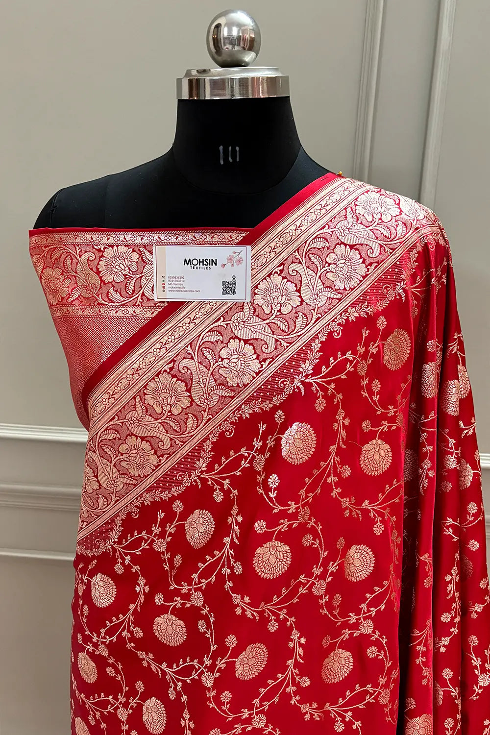 Red Churmuri Jaal Katan Silk Banarasi Saree – Mohsin Textiles