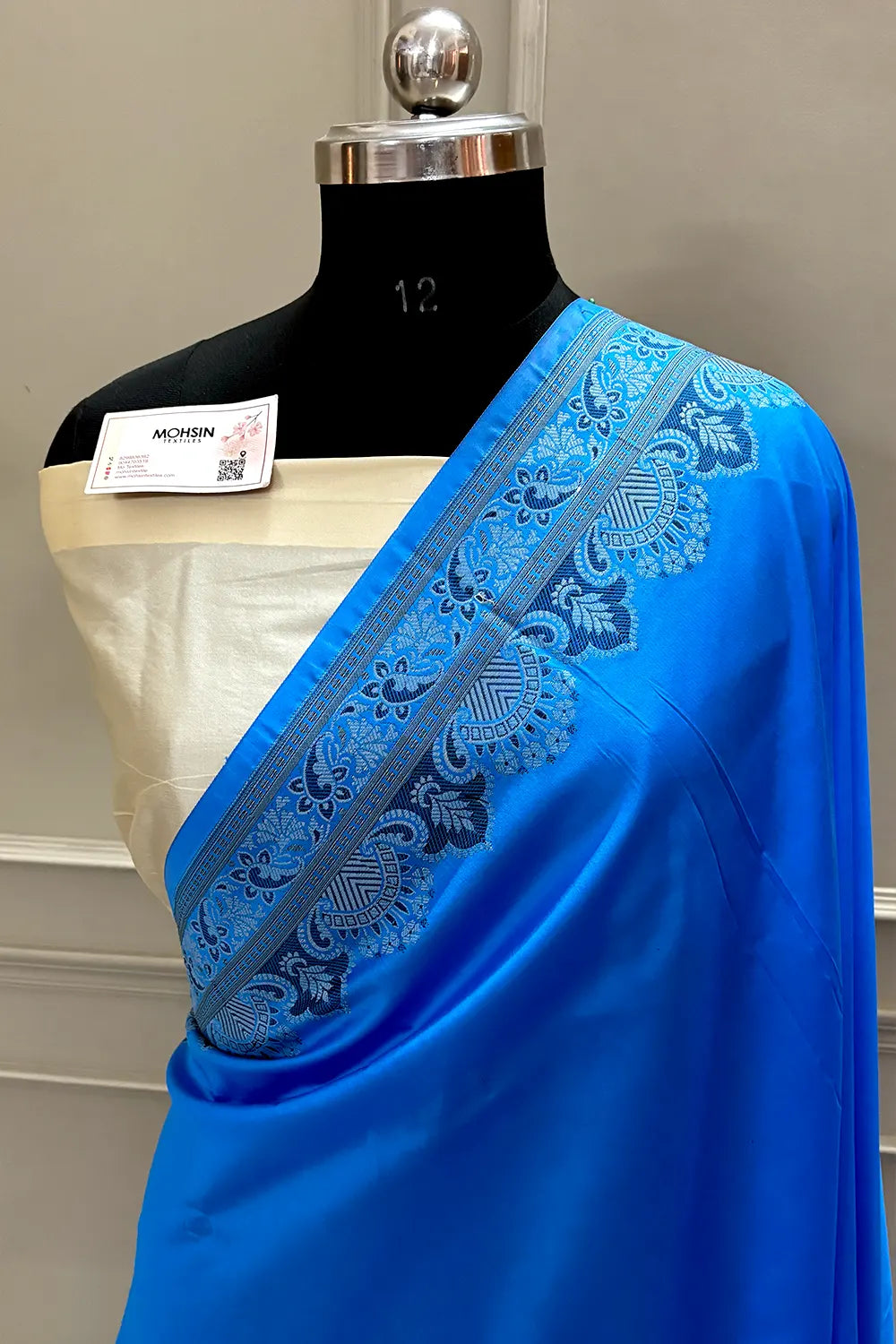 Blue and Beige Plain Resham Silk Banarasi Saree – Mohsin Textiles