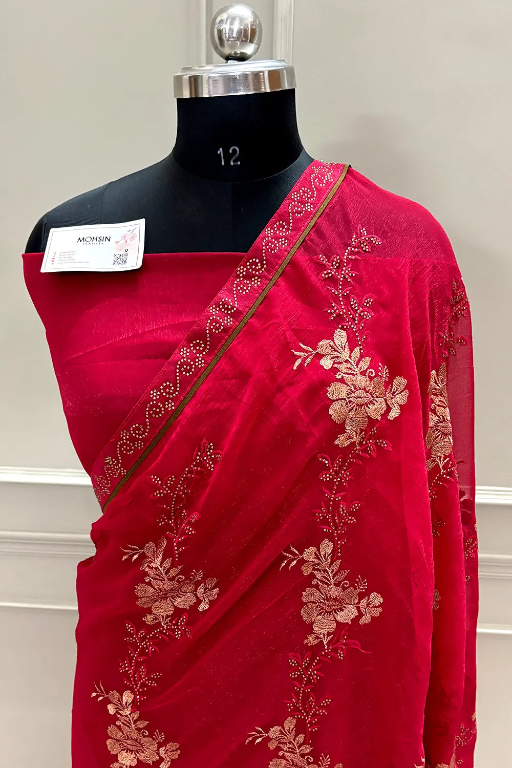 Red Embordiery Siroski Work Georgette Silk Saree – Mohsin Textiles
