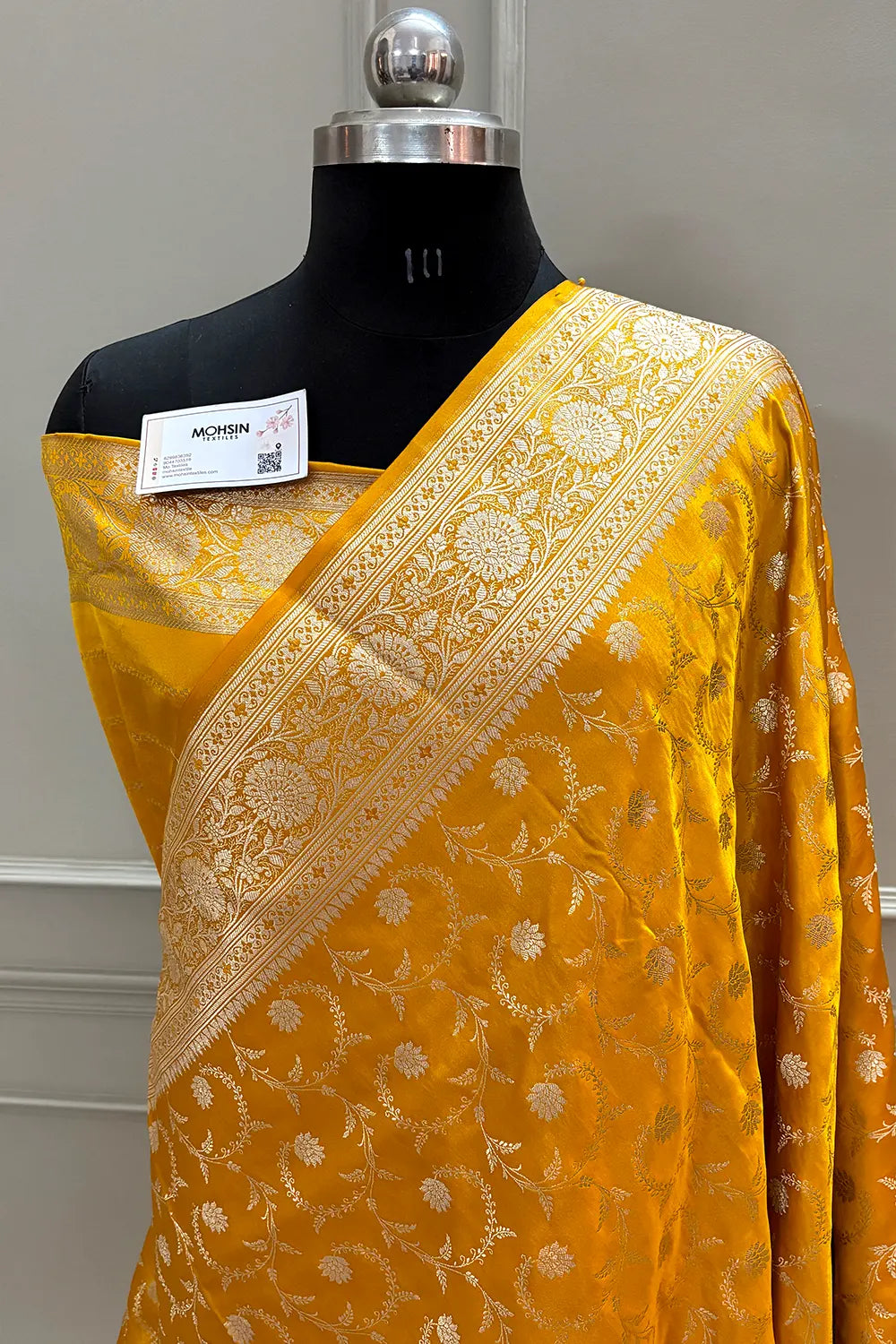 Yellow Eragon Jaal Katan Silk Banarasi Saree – Mohsin Textiles