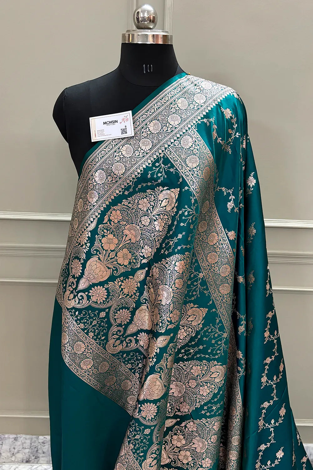 Teal Jhadi Jaal Katan Silk Banarasi Saree – Mohsin Textiles