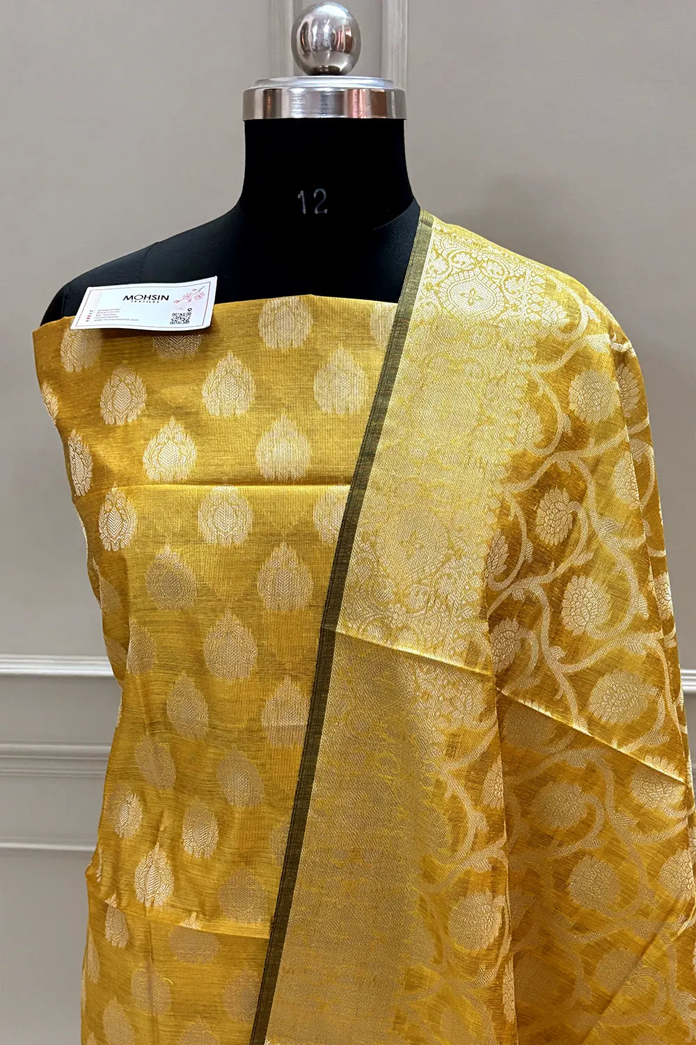 Mustard Kalgha Buti Banarasi Silk Suit – Mohsin Textiles