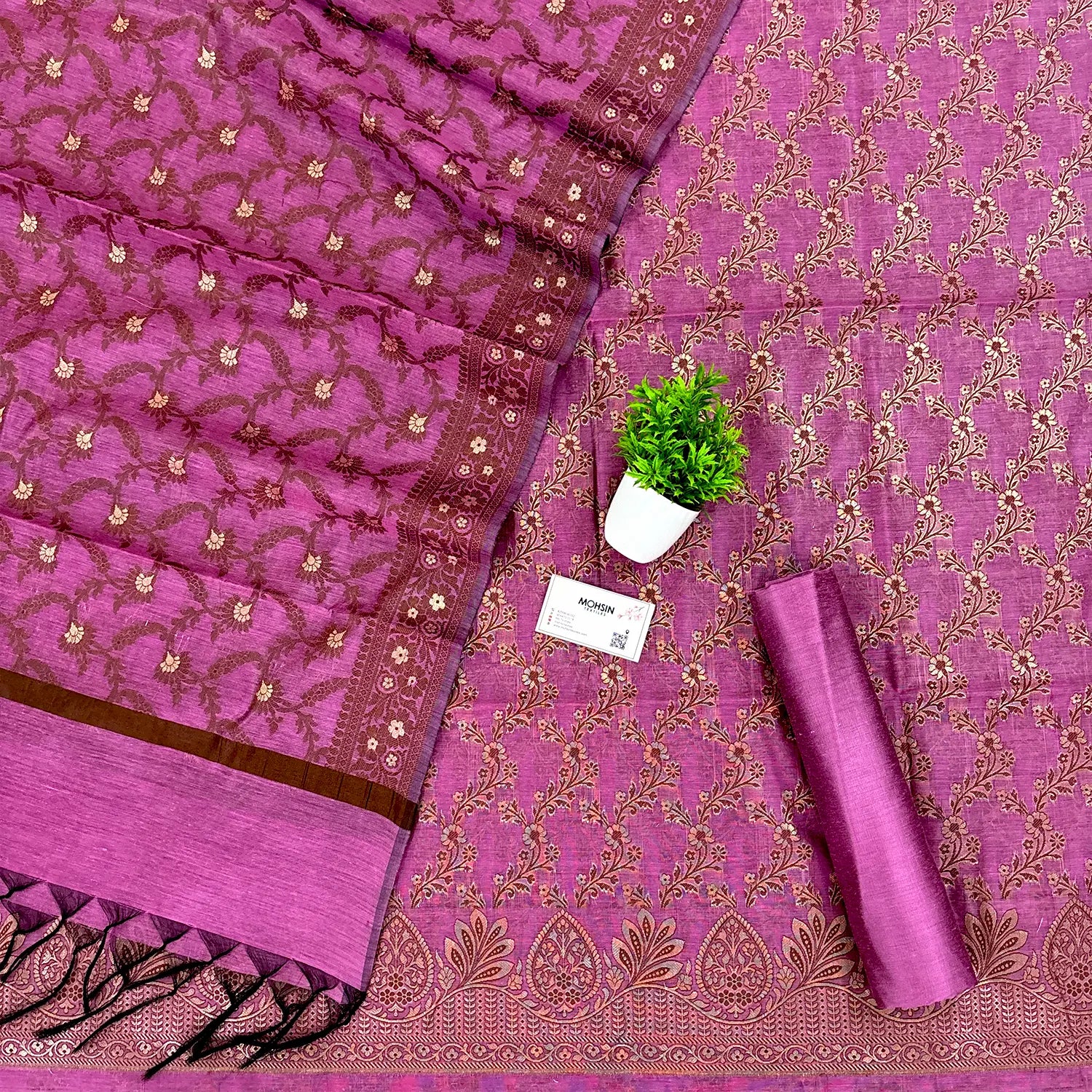 Pink Badami Jaal Banarasi Silk Suit – Mohsin Textiles