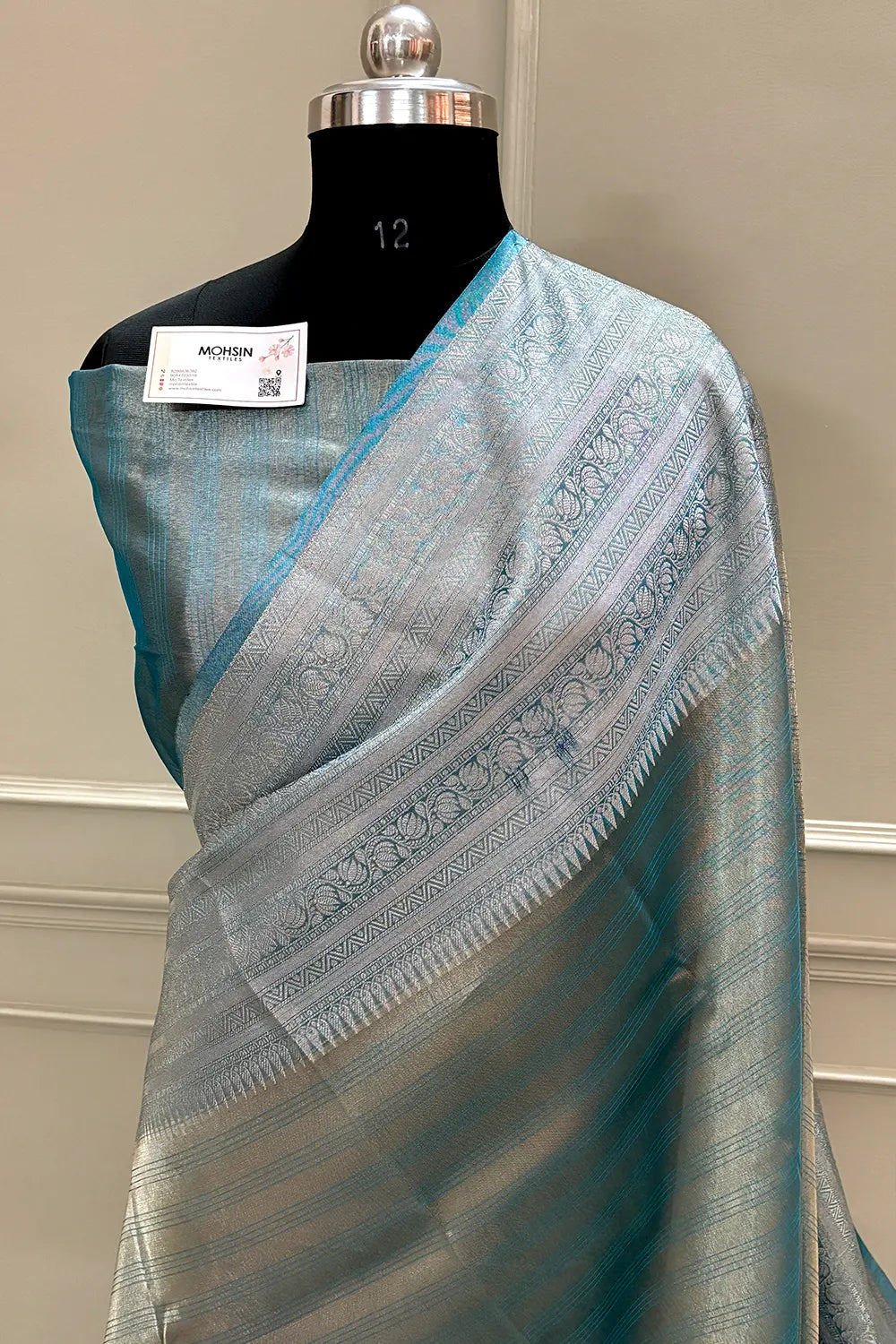 Firozi Golden Zari Tissue Silk Banarasi Saree – Mohsin Textiles