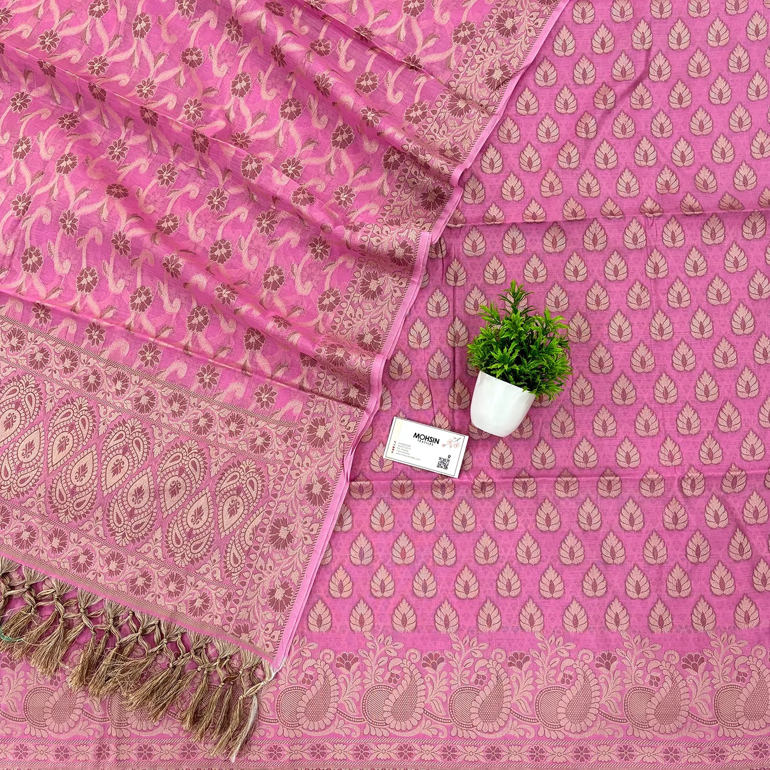 Light Pink Kacchi Carry Patta Cotton Silk Banarasi Suit – Mohsin Textiles