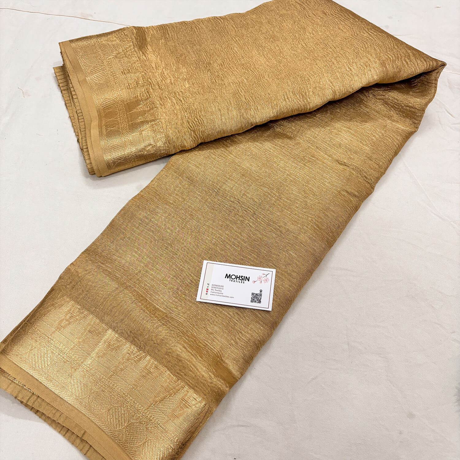 Golden Crushed Zari Border Tissue Silk Banarasi Saree – Mohsin Textiles