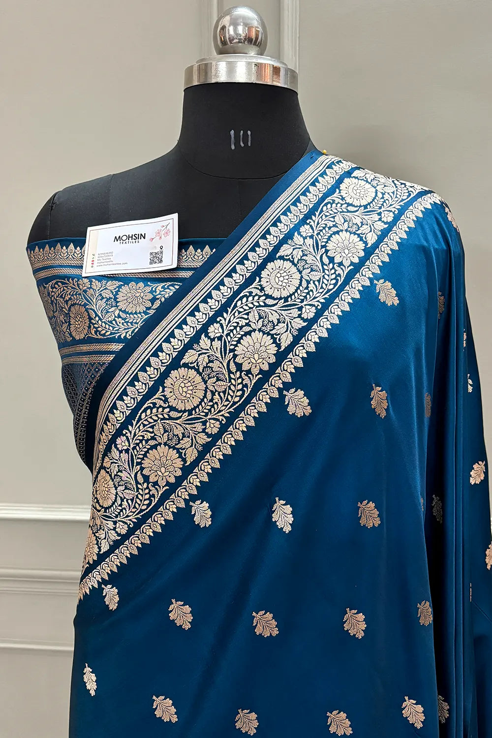 Dark Firozi Podina Buti Katan Silk Banarasi Saree – Mohsin Textiles