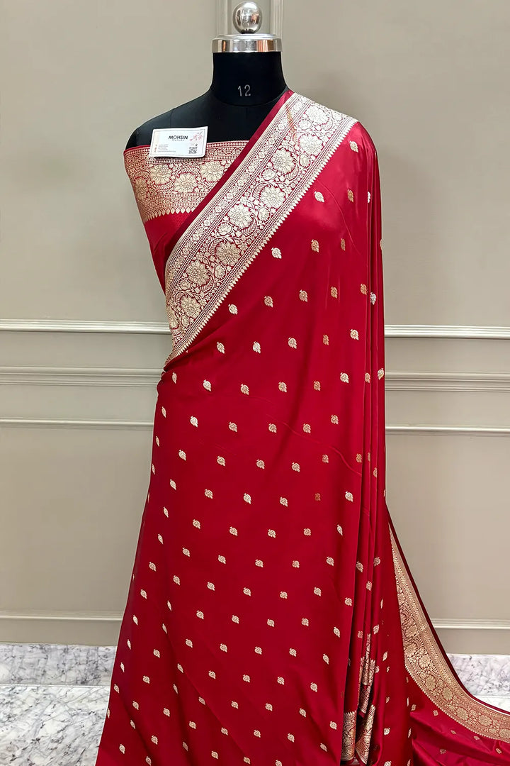 Red Mario Patti Katan Silk Banarasi Saree – Mohsin Textiles