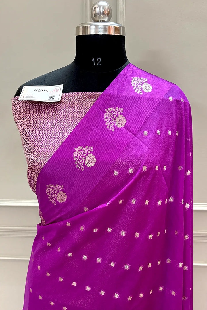 Purple Golden Zari Raw Mango Silk Banarasi Saree – Mohsin Textiles
