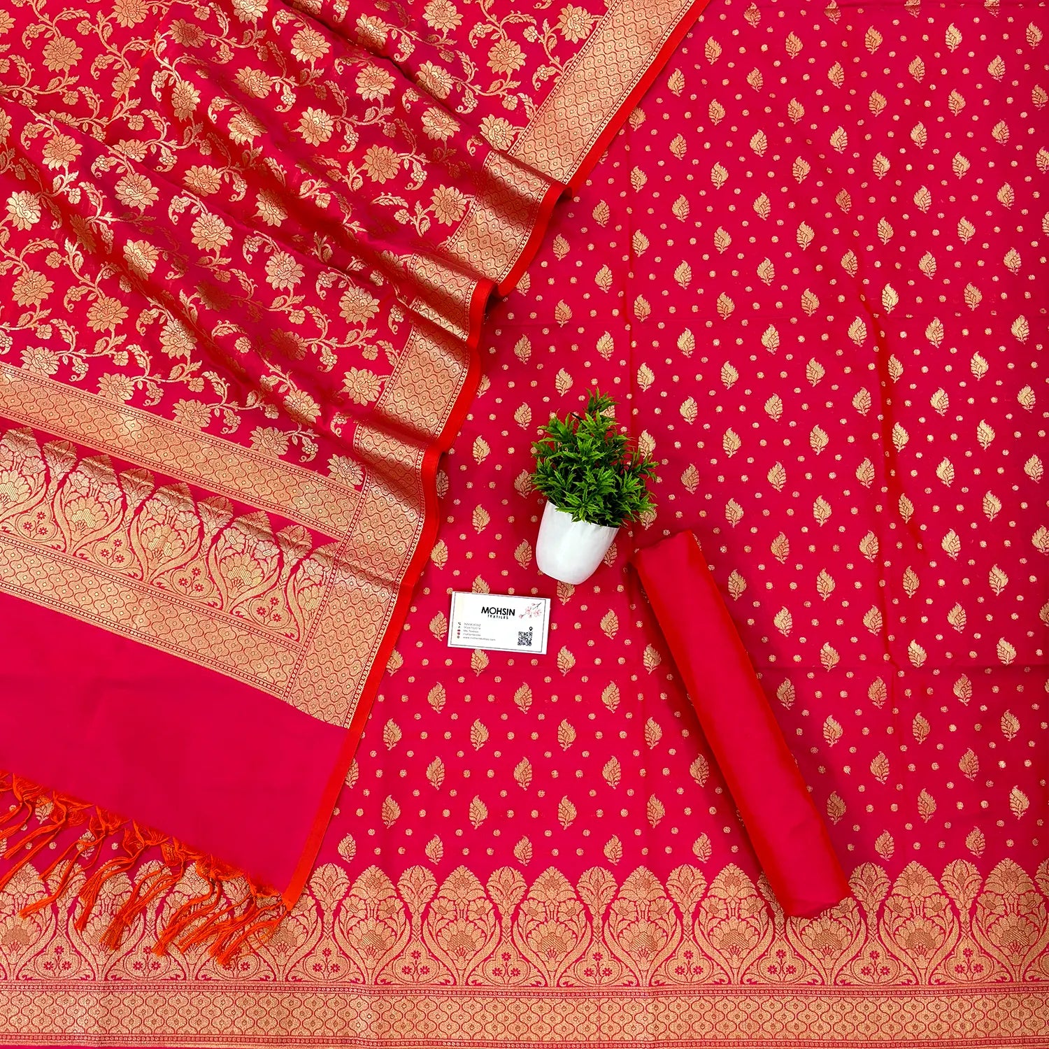 Rani Pink Kalli Patta Katan Silk Banarasi Suit – Mohsin Textiles