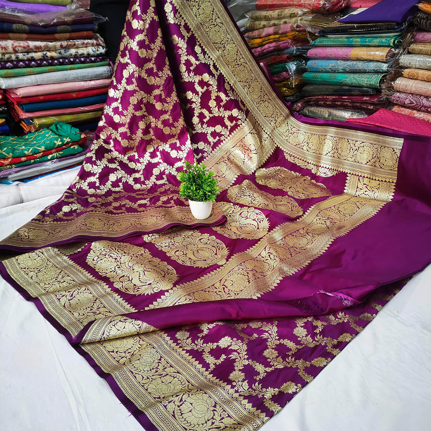 Purple Handloom Katan Silk Banarasi Saree – Mohsin Textiles