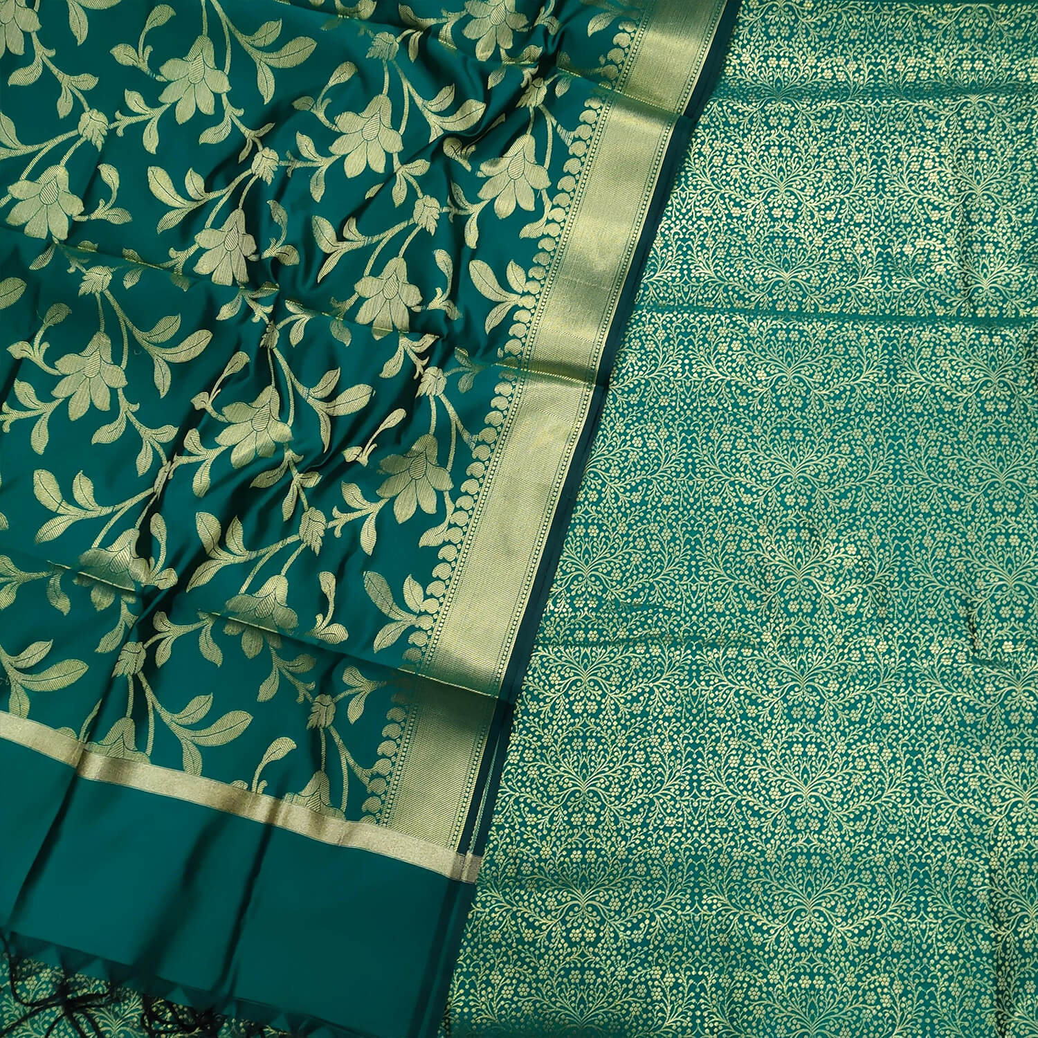 Sea Green Dhaniya Satin Silk Banarasi Suit – Mohsin Textiles
