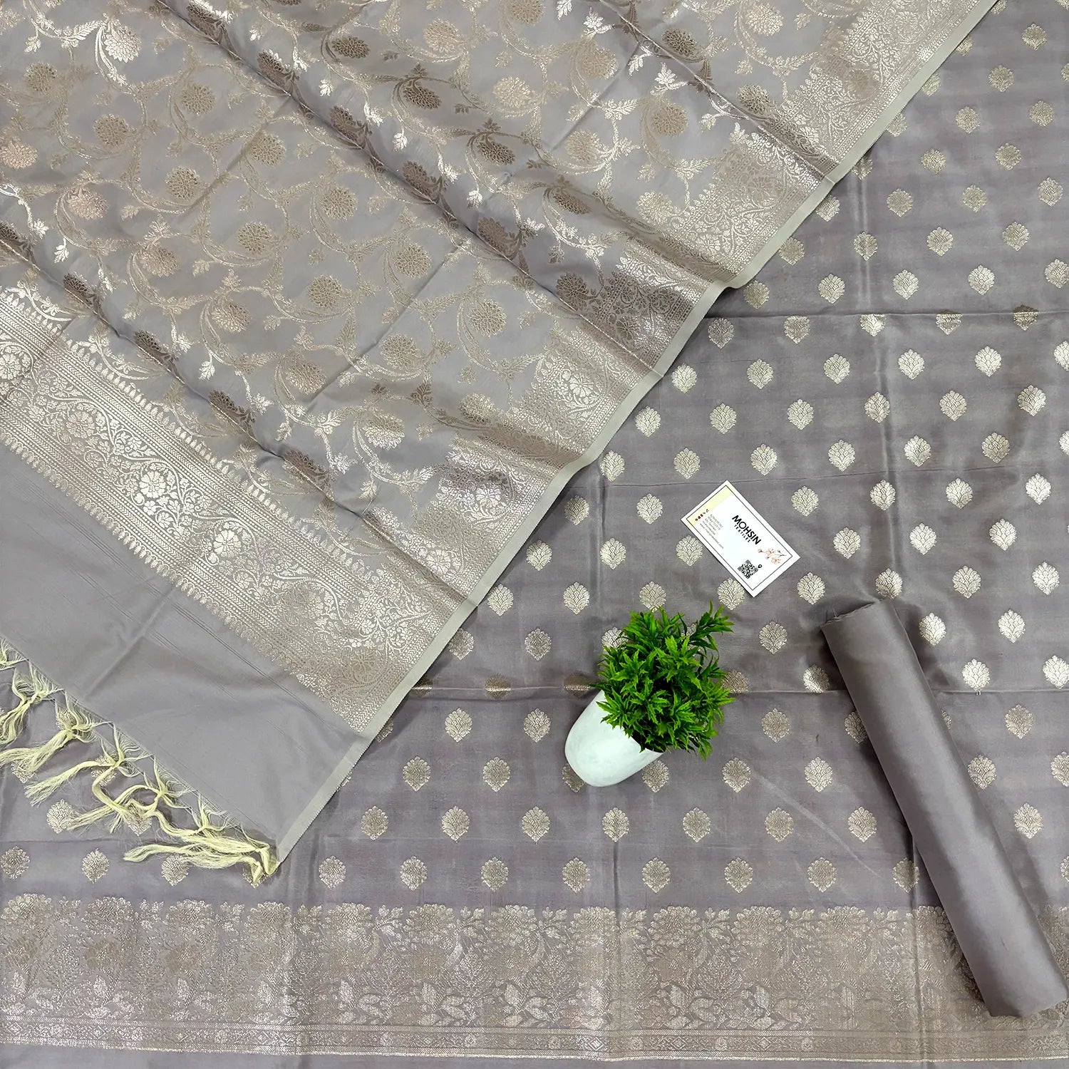 Beige Kiyari Satin Silk Banarasi Suit – Mohsin Textiles