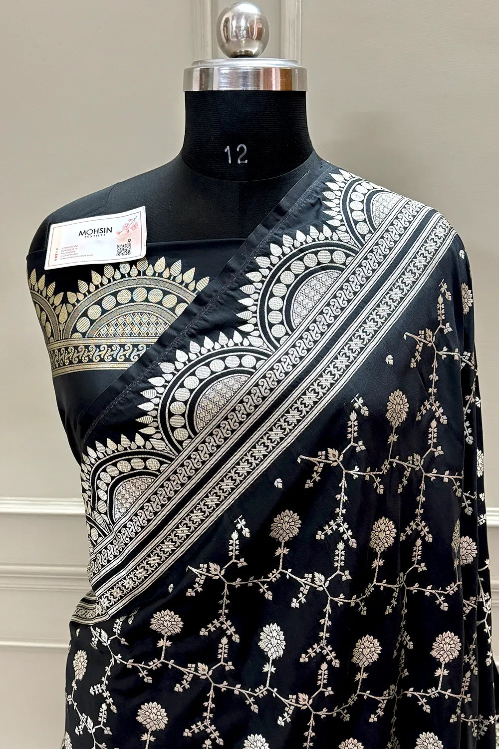 Black Quantum Jaal Katan Silk Banarasi Saree – Mohsin Textiles
