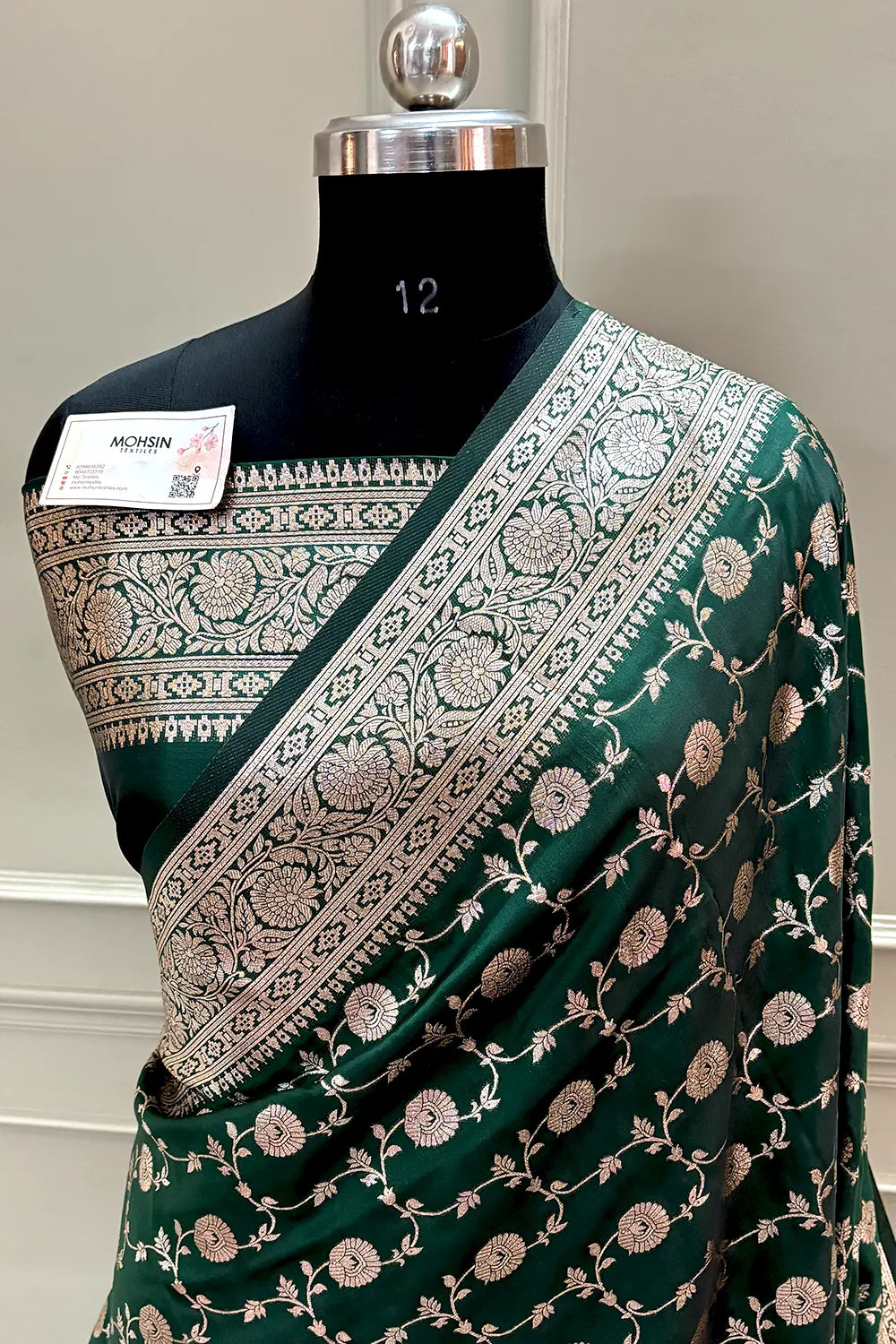 Bottle Green Zari Katan Silk Banarasi Saree – Mohsin Textiles