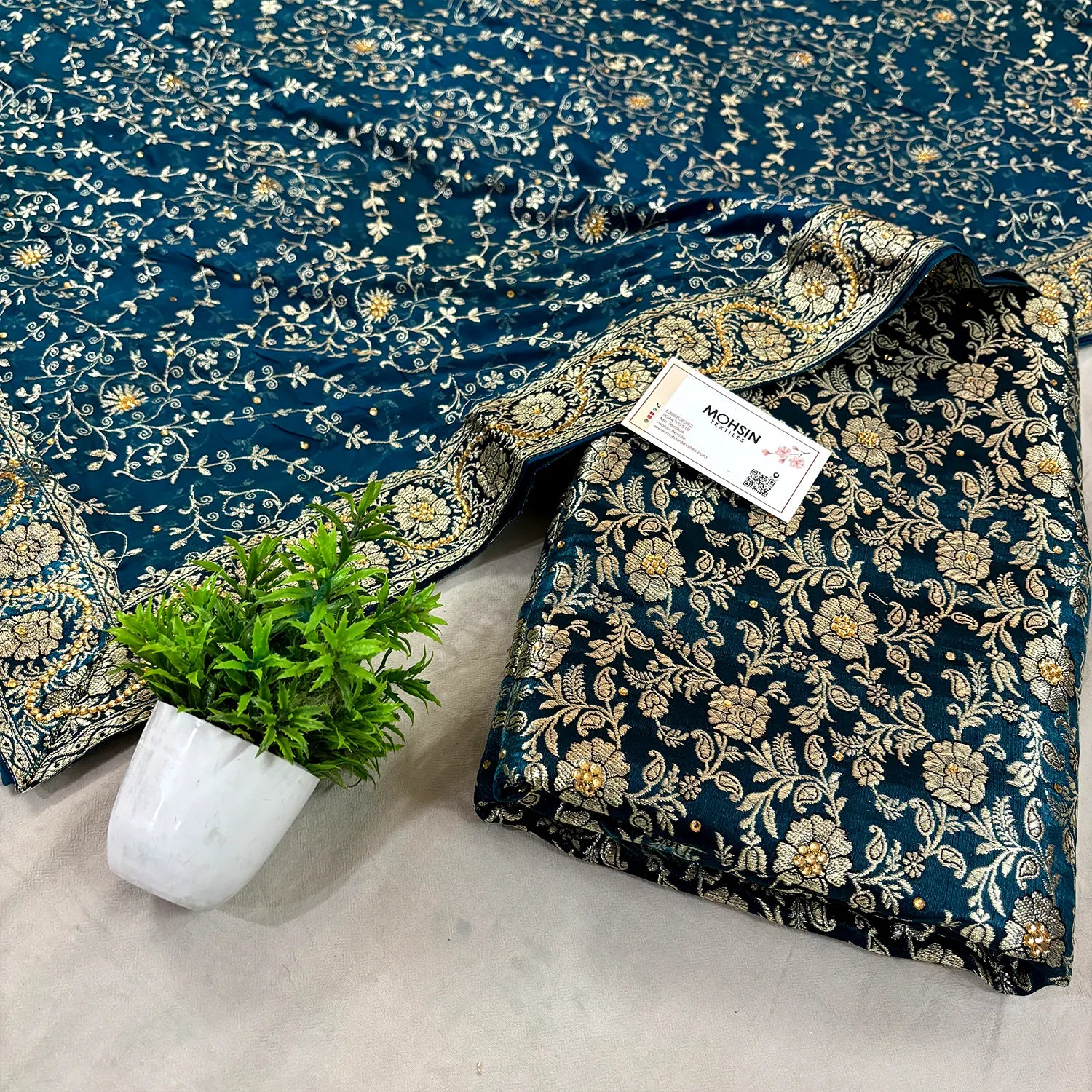 Dark Blue Stone Work Kimkhab Silk Banarasi Gharara – Mohsin Textiles