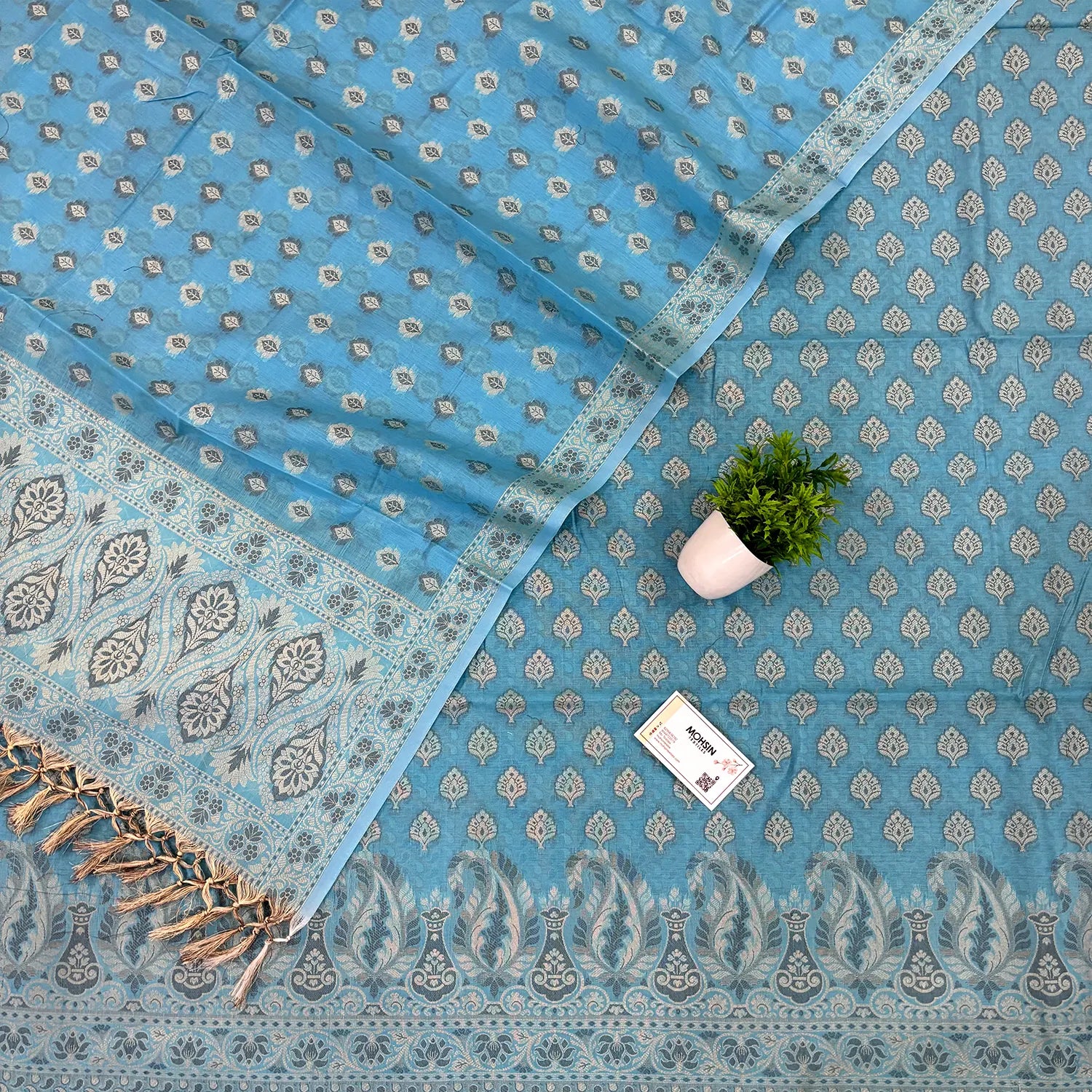 Firozi Surahi Tree Cotton Silk Banarasi Suit – Mohsin Textiles