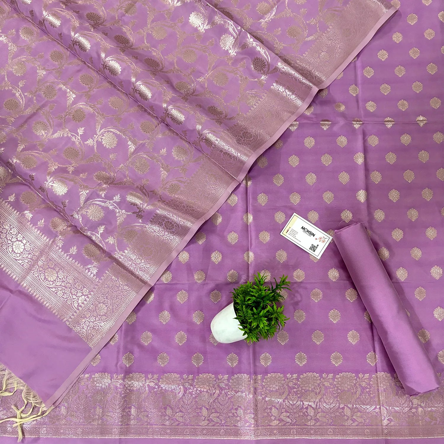 Light Lavender Kiyari Satin Silk Banarasi Suit – Mohsin Textiles