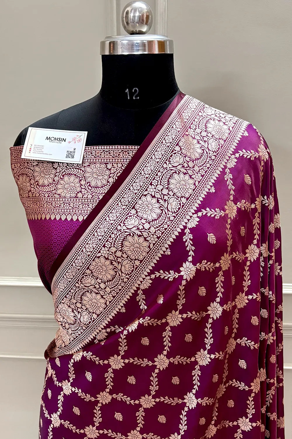 Magenta Qaidi Buti Katan Silk Banarasi Saree – Mohsin Textiles