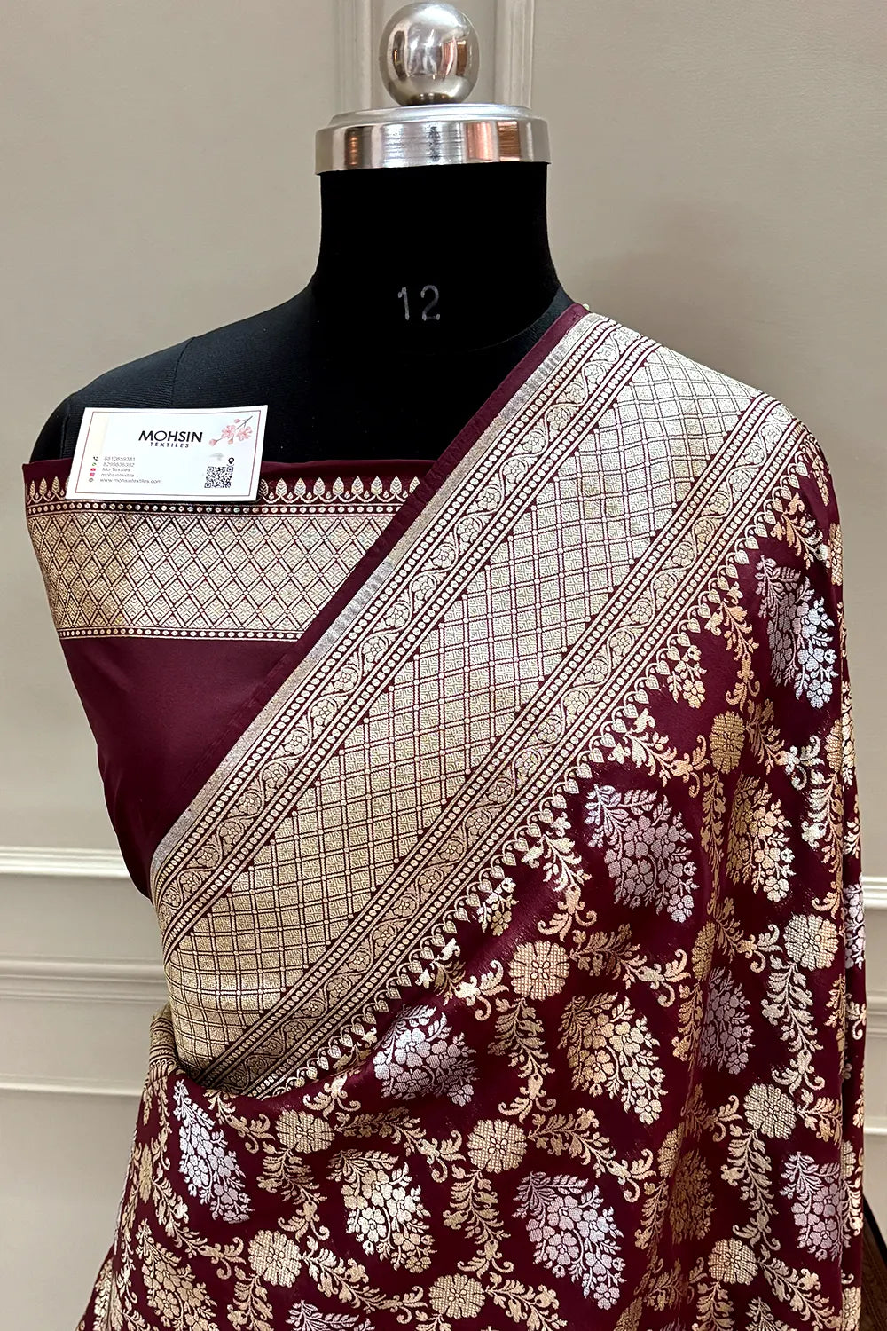 Nita Ambani Wine Katan Silk Banarasi Saree – Mohsin Textiles