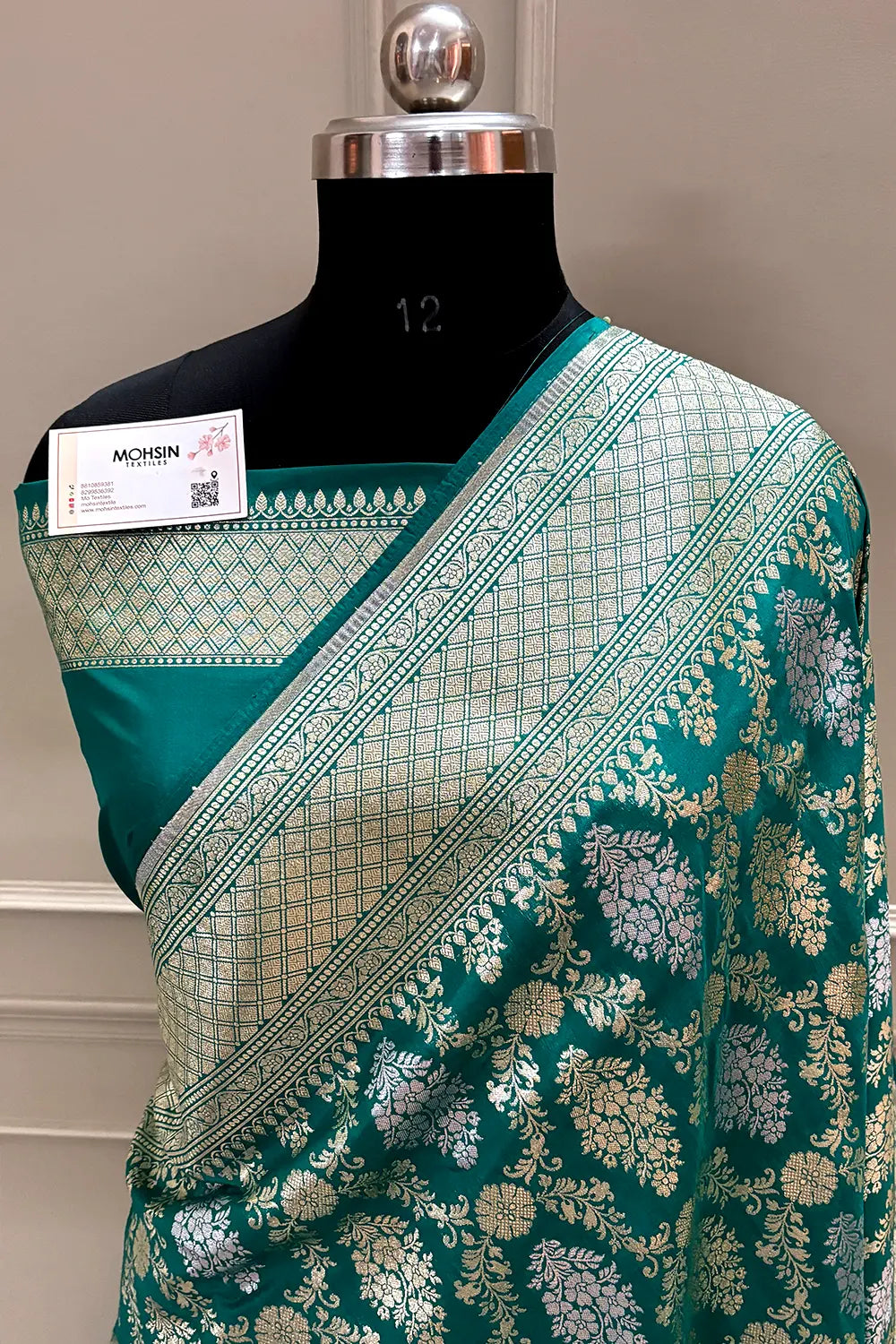 Nita Ambani Teal Katan Silk Banarasi Saree – Mohsin Textiles