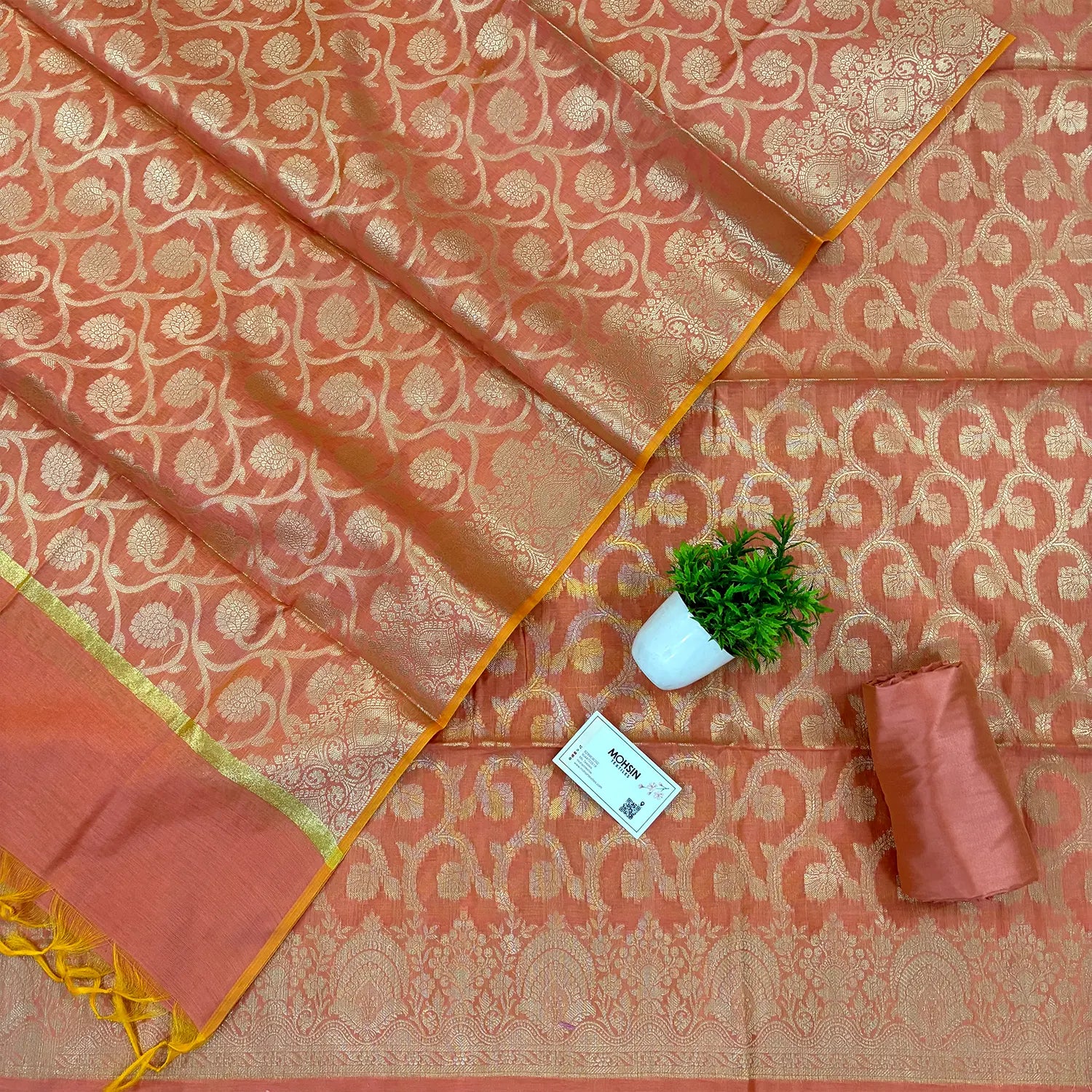 Peach Persian Jaal Banarasi Silk Suit – Mohsin Textiles