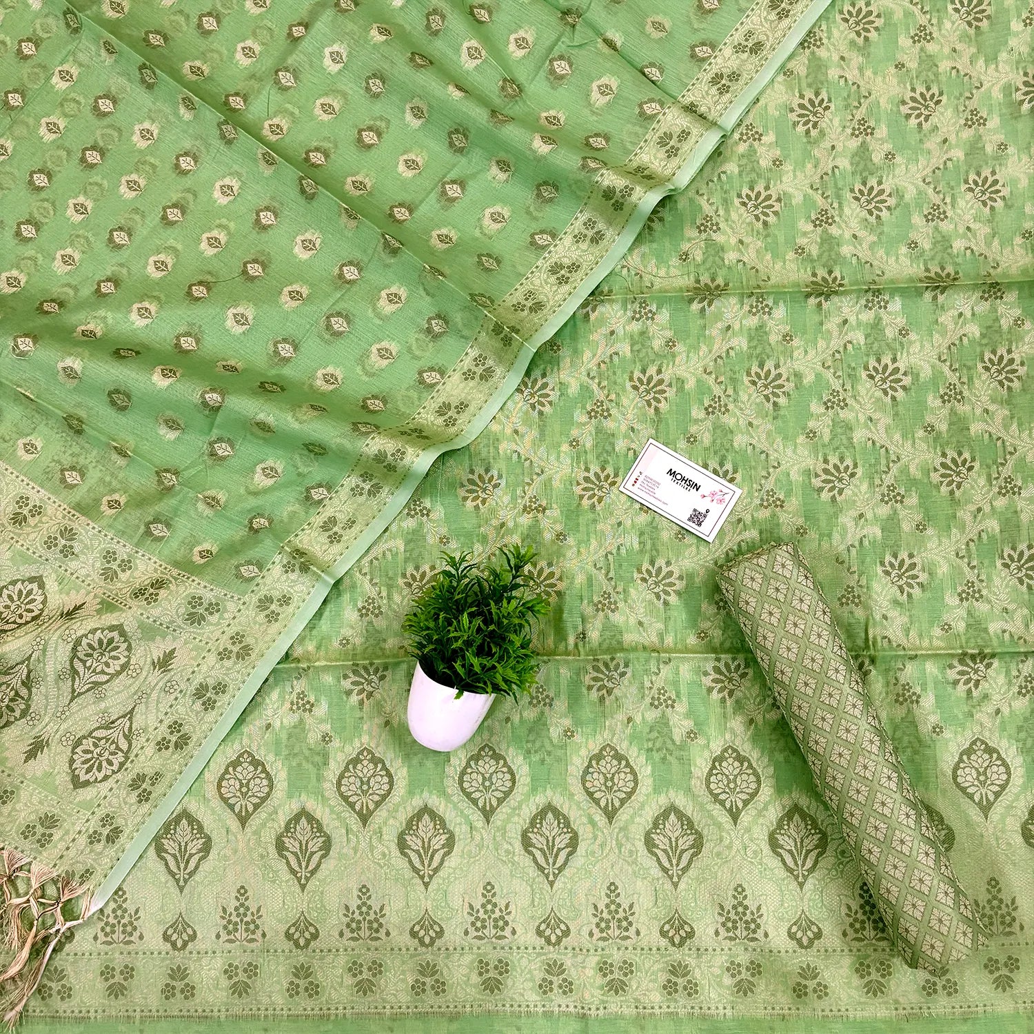 Pista Mogambo Jaal Cotton Silk Banarasi Suit – Mohsin Textiles