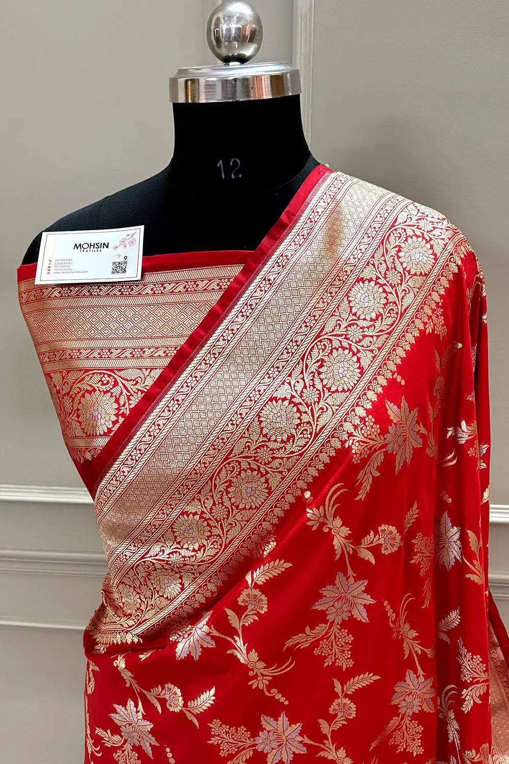 Red Jasmine Jaal Katan Silk Banarasi Saree – Mohsin Textiles