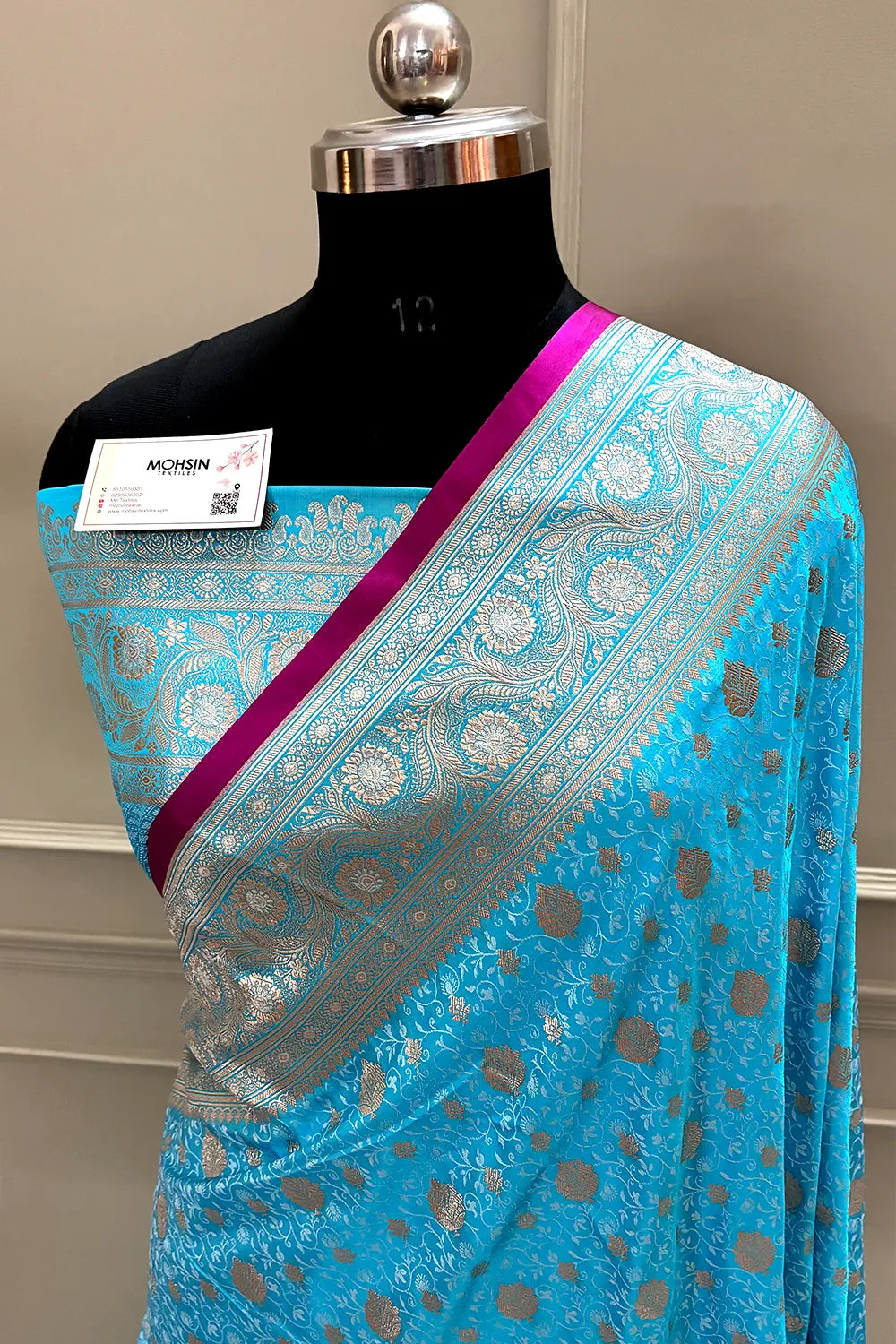 Sky Blue Chunni Munni Katan Silk Banarasi – Mohsin Textiles
